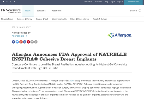 Approval Of Allergens New Natrelle Inspira Extra Cohesive Breast